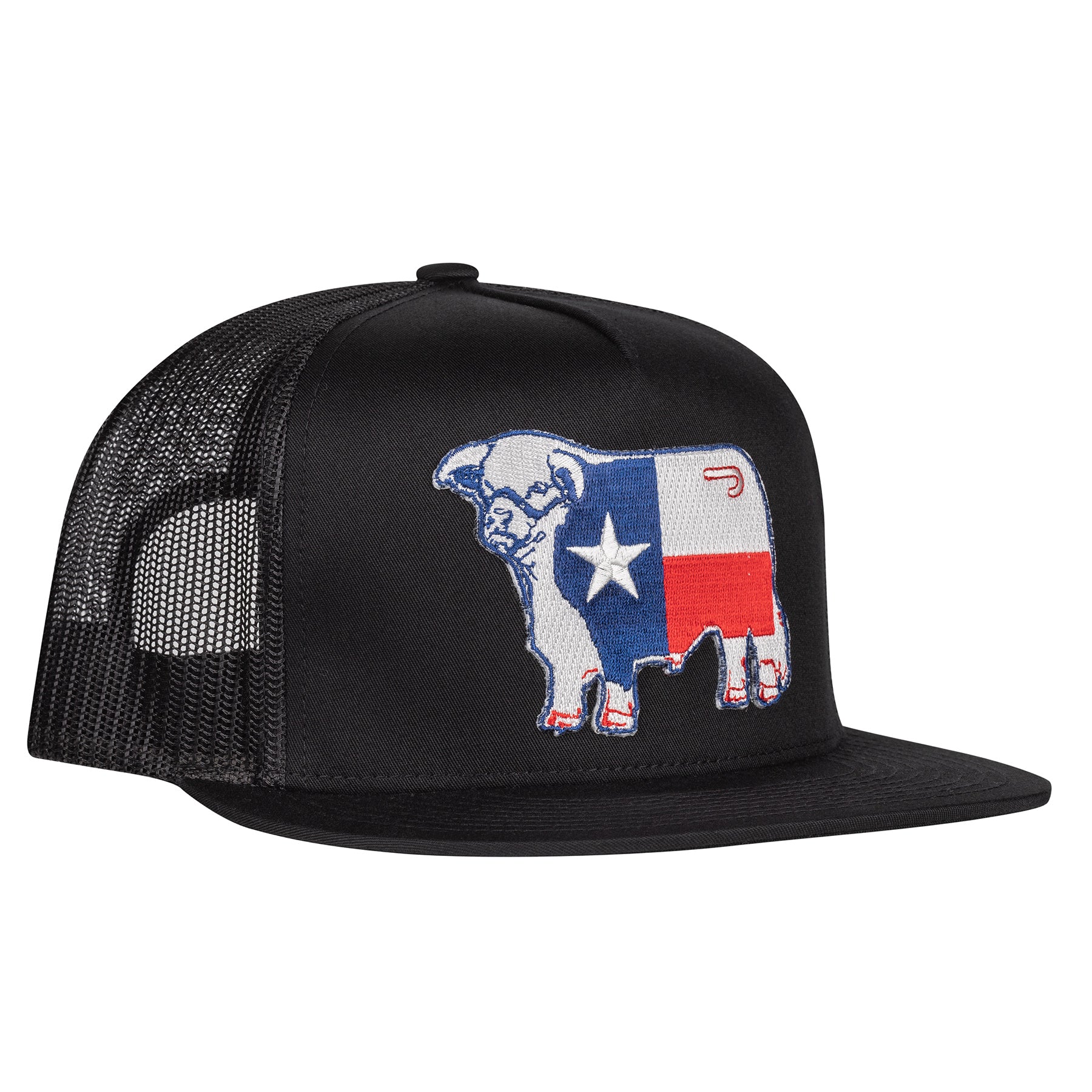 Lazy J Ranch Black Texas Flag Bull Classic Five Panel Trucker Hat ...