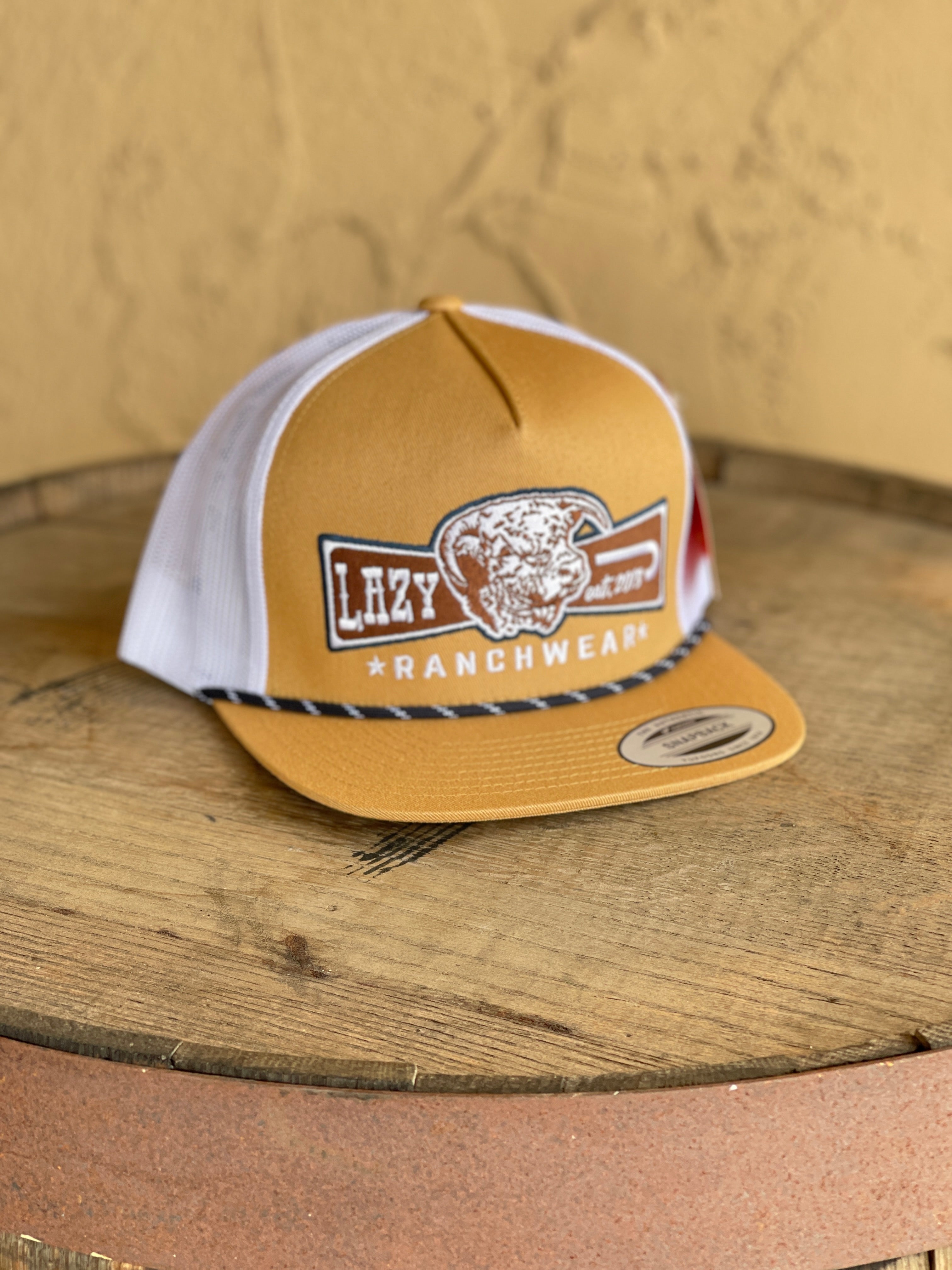 Lazy J Ranch Wear Mustard & White 4" Diamond Hereford Banner Cap – Lazy ...