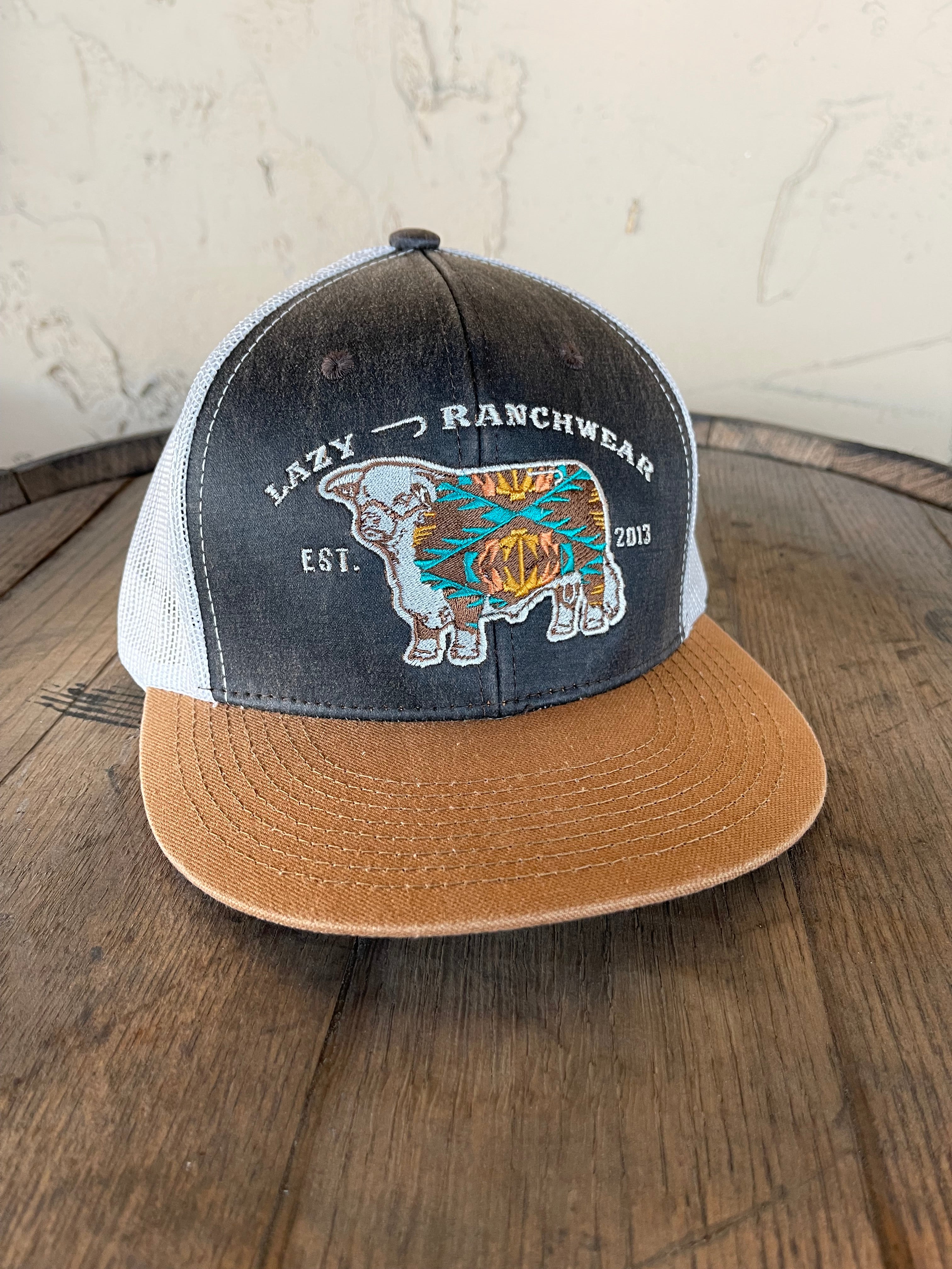 Lazy J Ranch Wear Brown & Putty 4" Apache Hereford Bull Cap – Lazy J ...